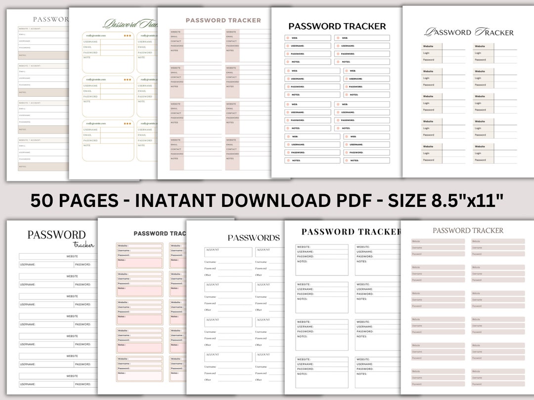 Password Tracker BUNDLE, 52 Printable Password Log, Password Keeper ...
