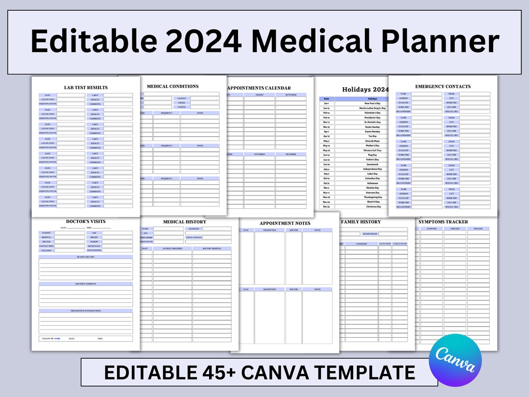Printable 2024 Medical Planner, Healthcare Journal, Family Health ...