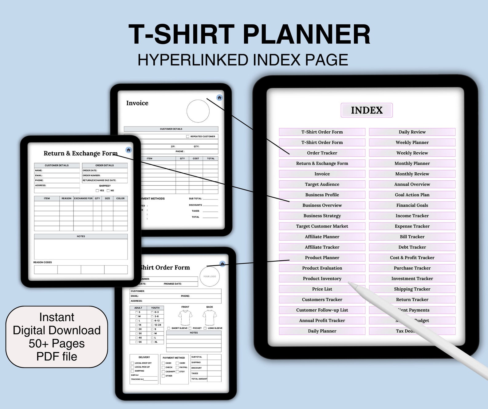 Digital T-shirt Business Planner Bundle, Bookkeeping T Shirt Tracker ...