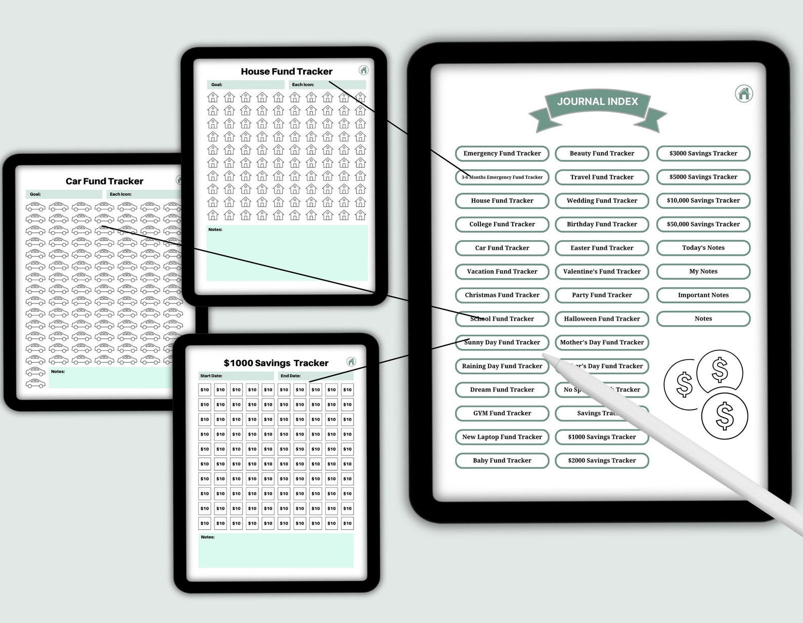 Digital Money Savings Challenge Tracker Bundle, Hyperlinked Planner ...
