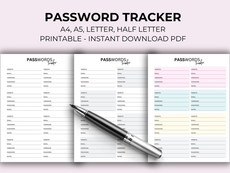 Password Tracker Printable, Password Log, Password Keeper, Password ...