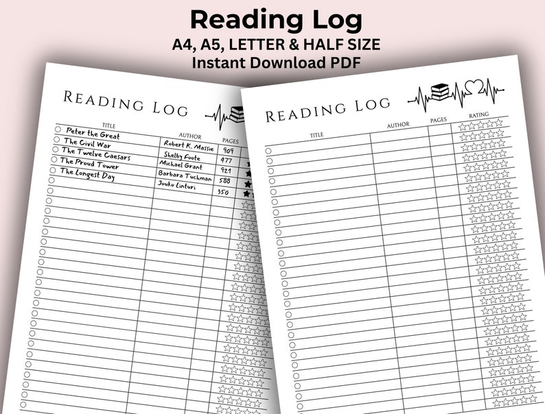 Reading Log Printable, Books Tracker, Book Log, Reading Challenge, Book ...