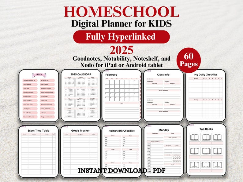 60 Pages Digital Homeschool Planner, Kids Teachers Planner, Academic ...