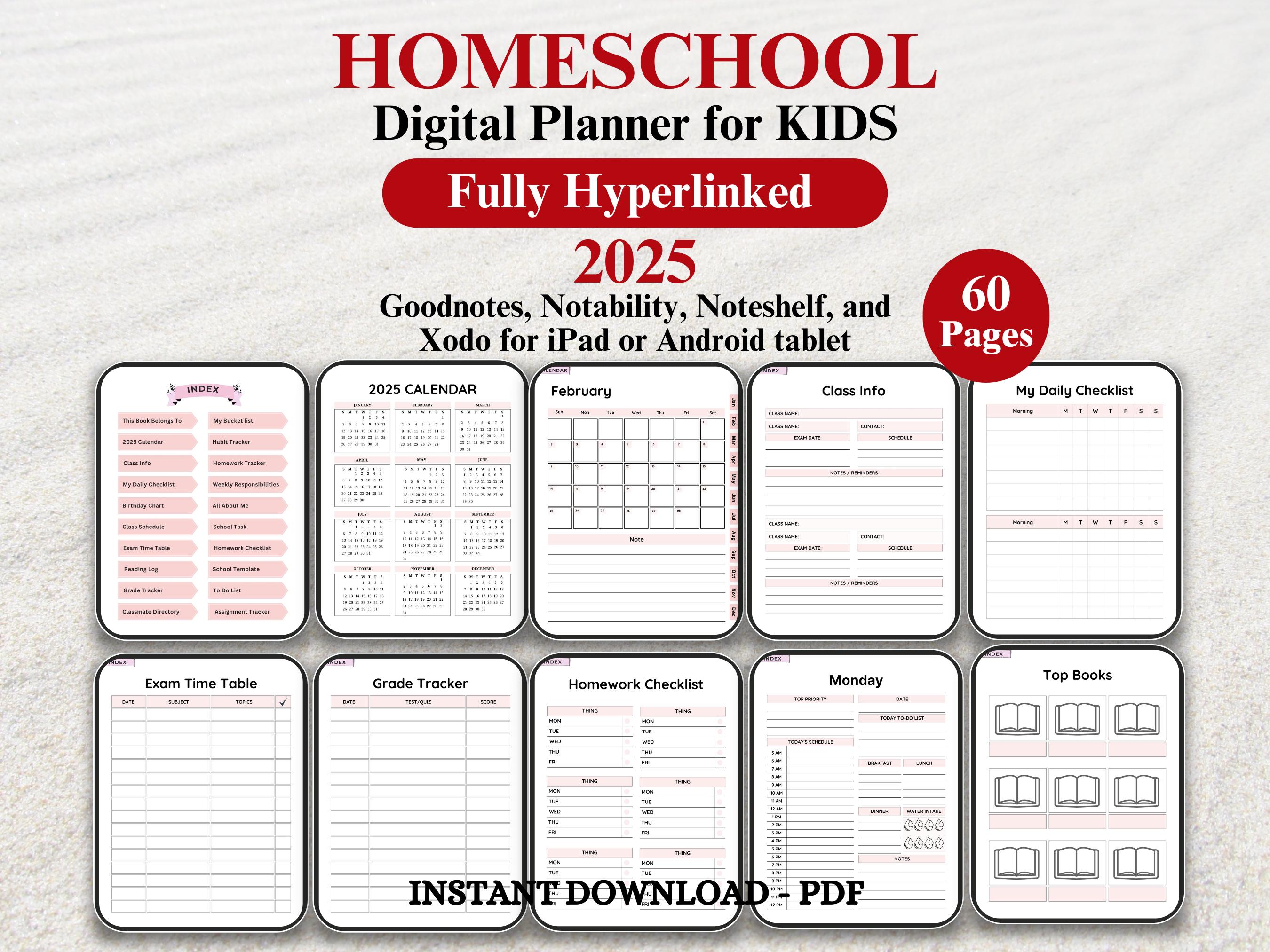 60 Pages Digital Homeschool Planner, Kids Teachers Planner, Academic ...