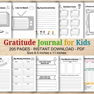 205 Pages Kids Gratitude Journal Bundle, Printable Wellness Worksheets ...