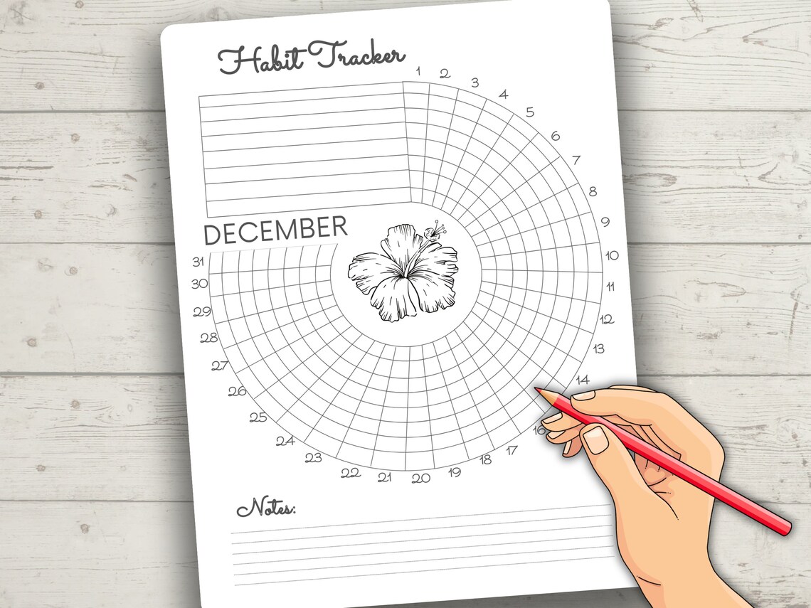 Monthly Circular Habit Tracker, Printable Daily Weekly Monthly, Tracker ...