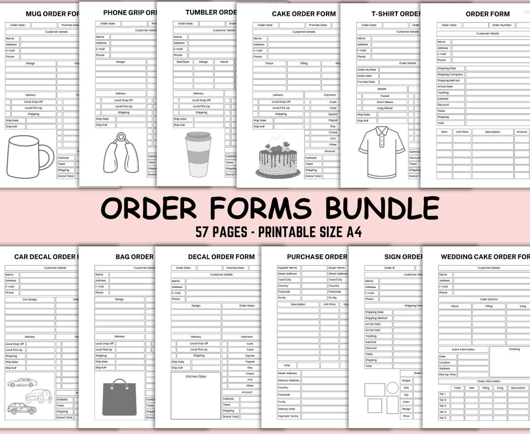 Printable Order Form Bundle, Order Tracking, T-shirt, Tumbler, Invoice ...
