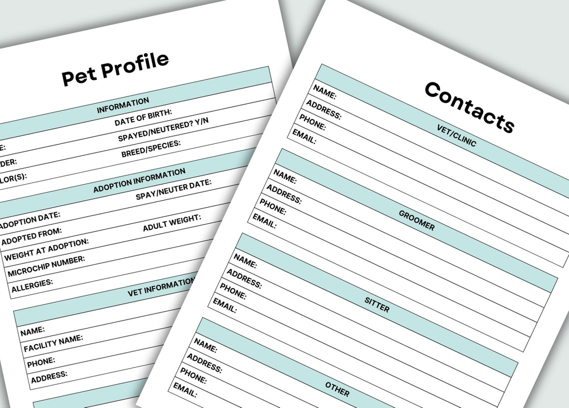 Printable Pet Planner Bundle, Pet Care Organizer, Pet Health Record ...