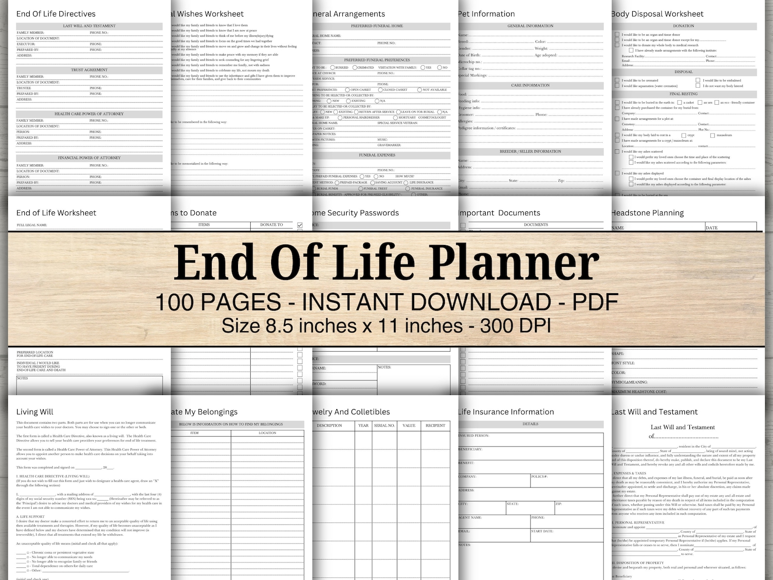100 Pages End of Life Planner, Printable Funeral Planner, Emergency ...