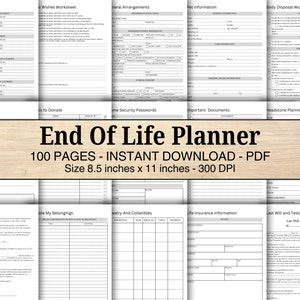 100 Pages End of Life Planner, Printable Funeral Planner, Emergency ...