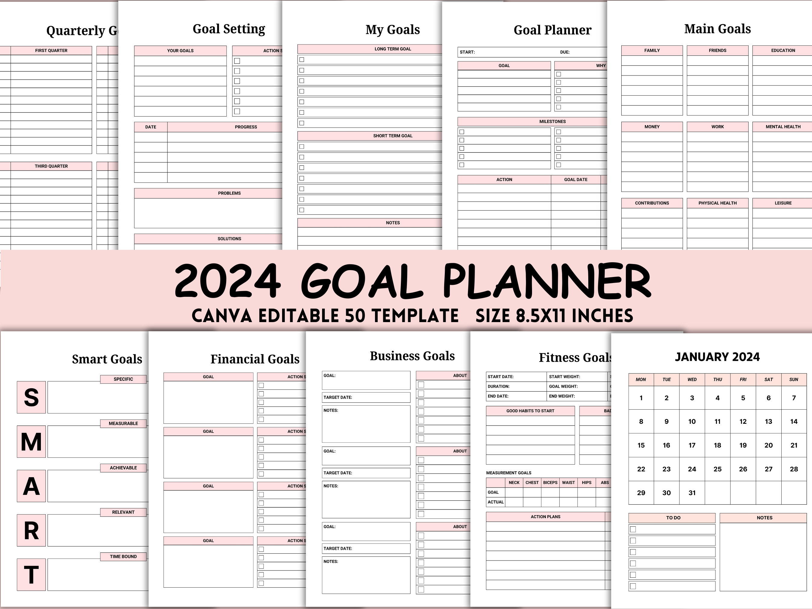 Printable 2024 Goal Planner Bundle, Goal Setting Template, Main Goals ...