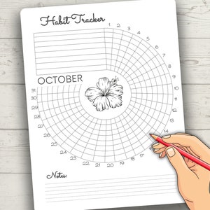 Monthly Circular Habit Tracker, Printable Daily Weekly Monthly, Tracker ...