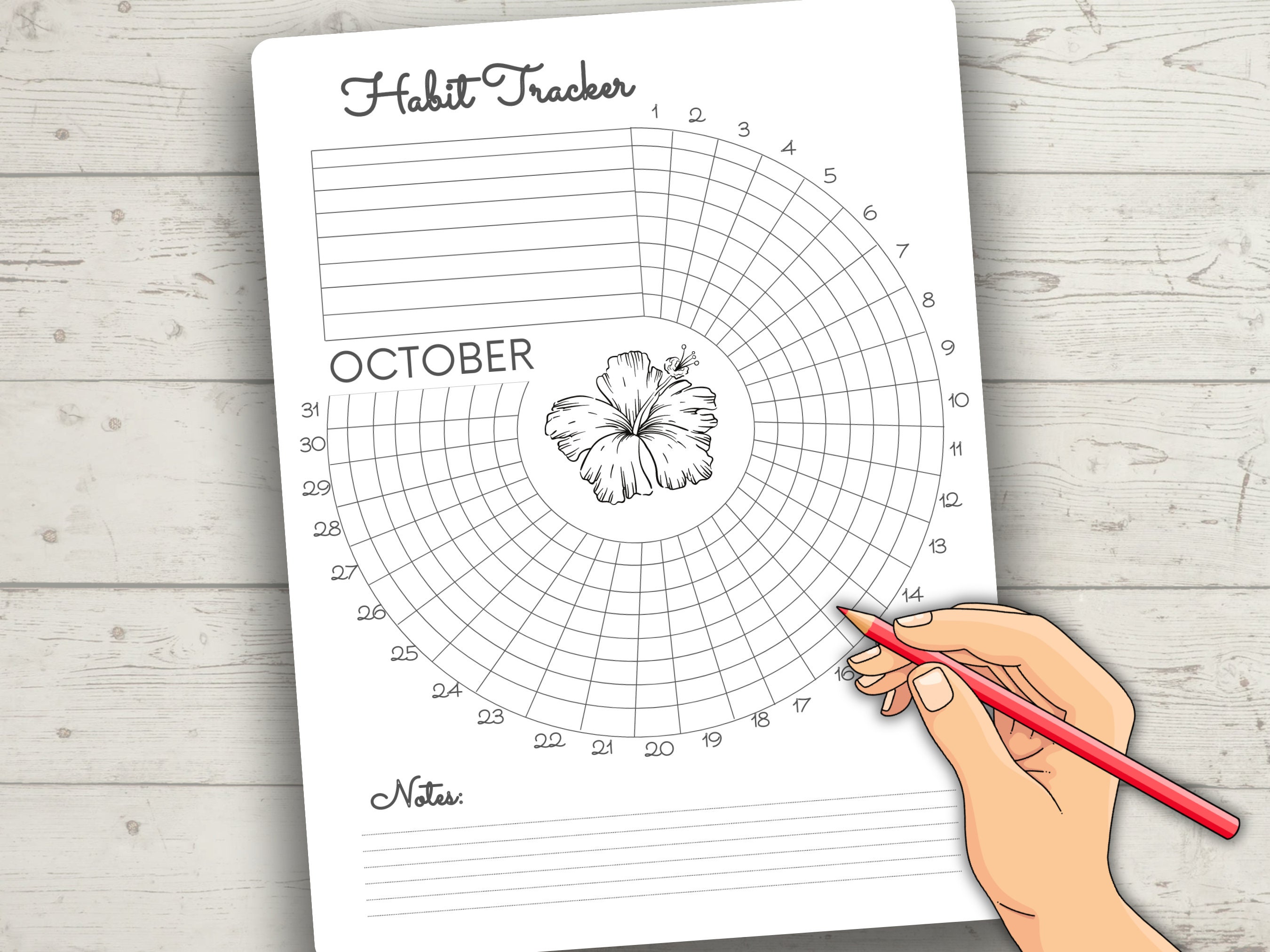 Monthly Circular Habit Tracker, Printable Daily Weekly Monthly, Tracker ...