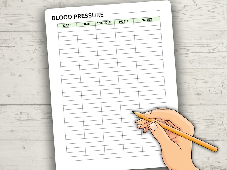 Printable Blood Pressure Log, Blood Pressure Tracker, Daily Pulse ...