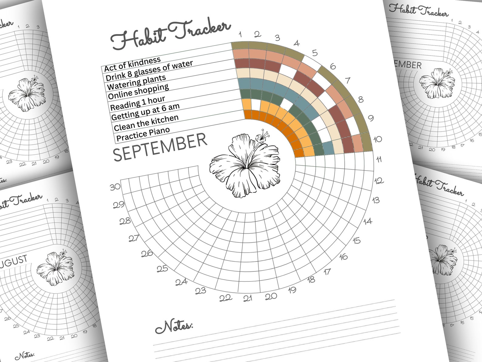 Monthly Circular Habit Tracker, Printable Daily Weekly Monthly, Tracker ...