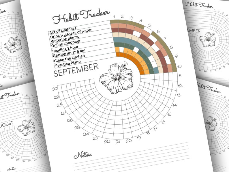 Monthly Circular Habit Tracker, Printable Daily Weekly Monthly, Tracker ...