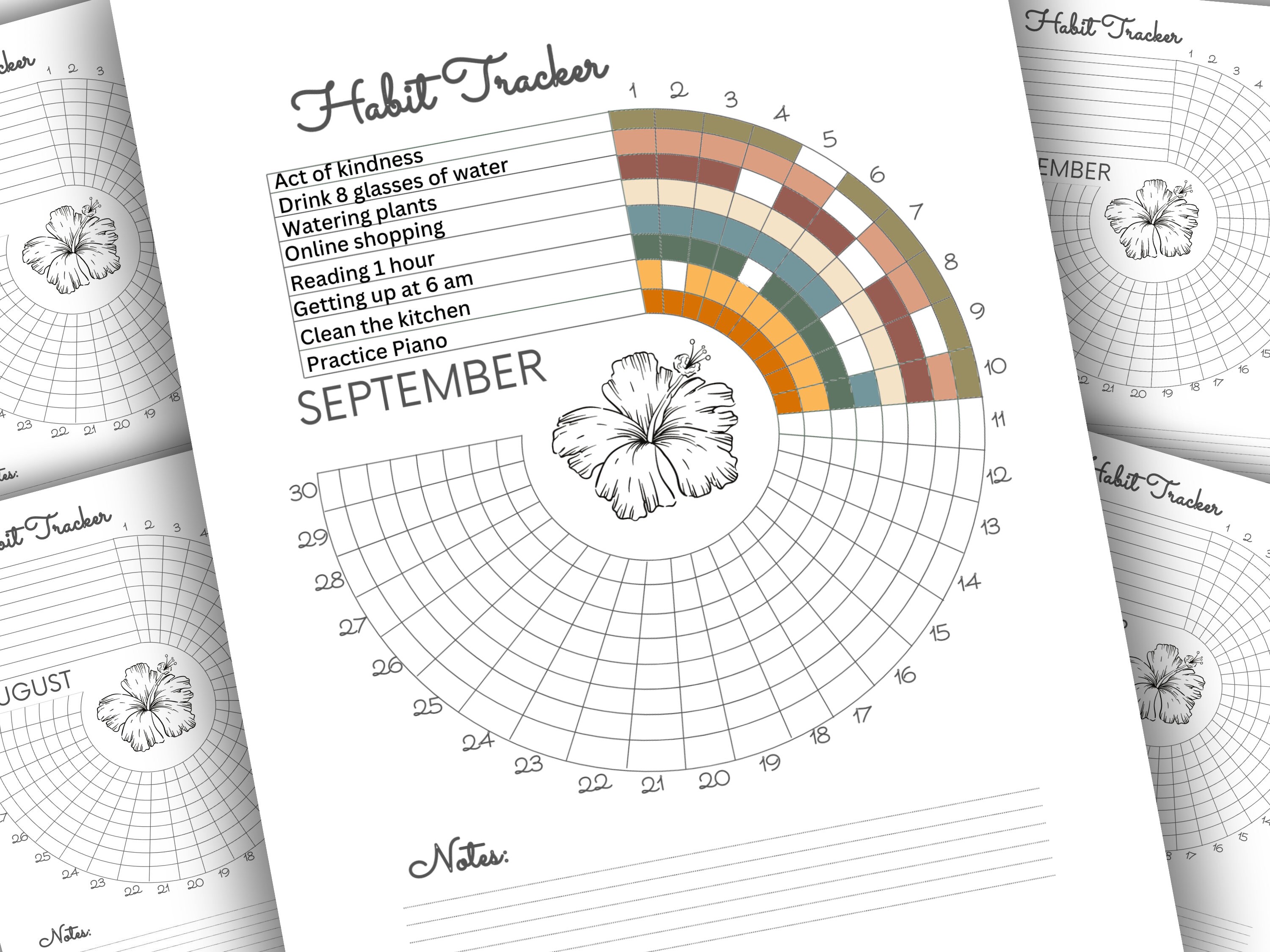 Monthly Circular Habit Tracker, Printable Daily Weekly Monthly, Tracker ...