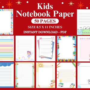 50 Kids Notebook Paper Templates Bundle, Printable Writing Paper ...