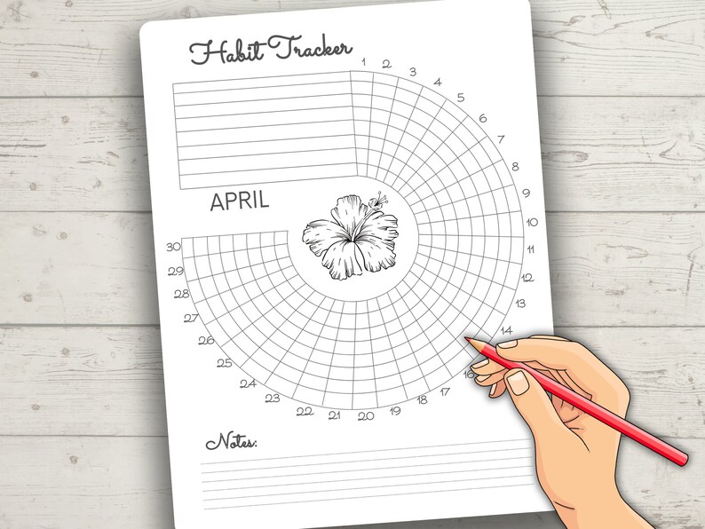 Monthly Circular Habit Tracker, Printable Daily Weekly Monthly, Tracker ...