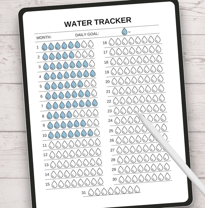 Printable Monthly Water Tracker, Hydration Tracker Journal, Intake Log ...