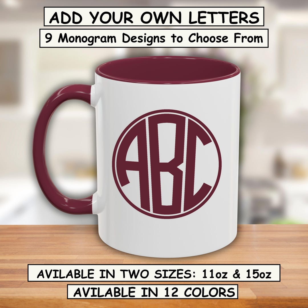 CUSTOM Monogram Initial Letters Mug Personalized Coffee Mug Gift Friend ...
