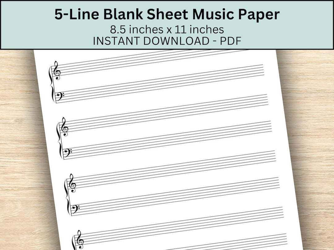 5-line Sheet Music Paper, Printable Blank Music Sheet, Piano Staff ...