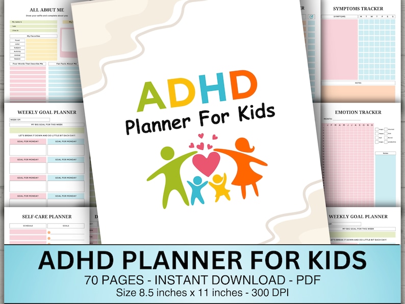 70 Pages Kids ADHD Planner, Printable Children Journal, Mental Health ...