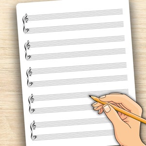 5-line Sheet Music Paper, Printable Blank Music Sheet, Piano Staff ...