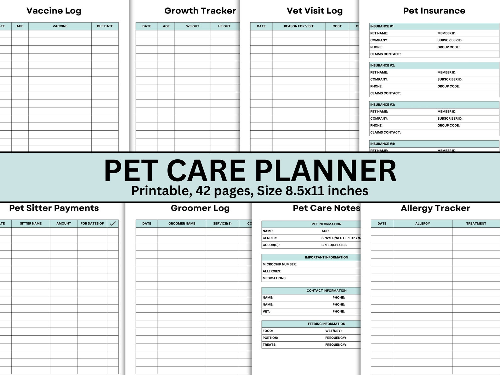 Printable Pet Planner Bundle, Pet Care Organizer, Pet Health Record, Wellness Tracker, Pet ...