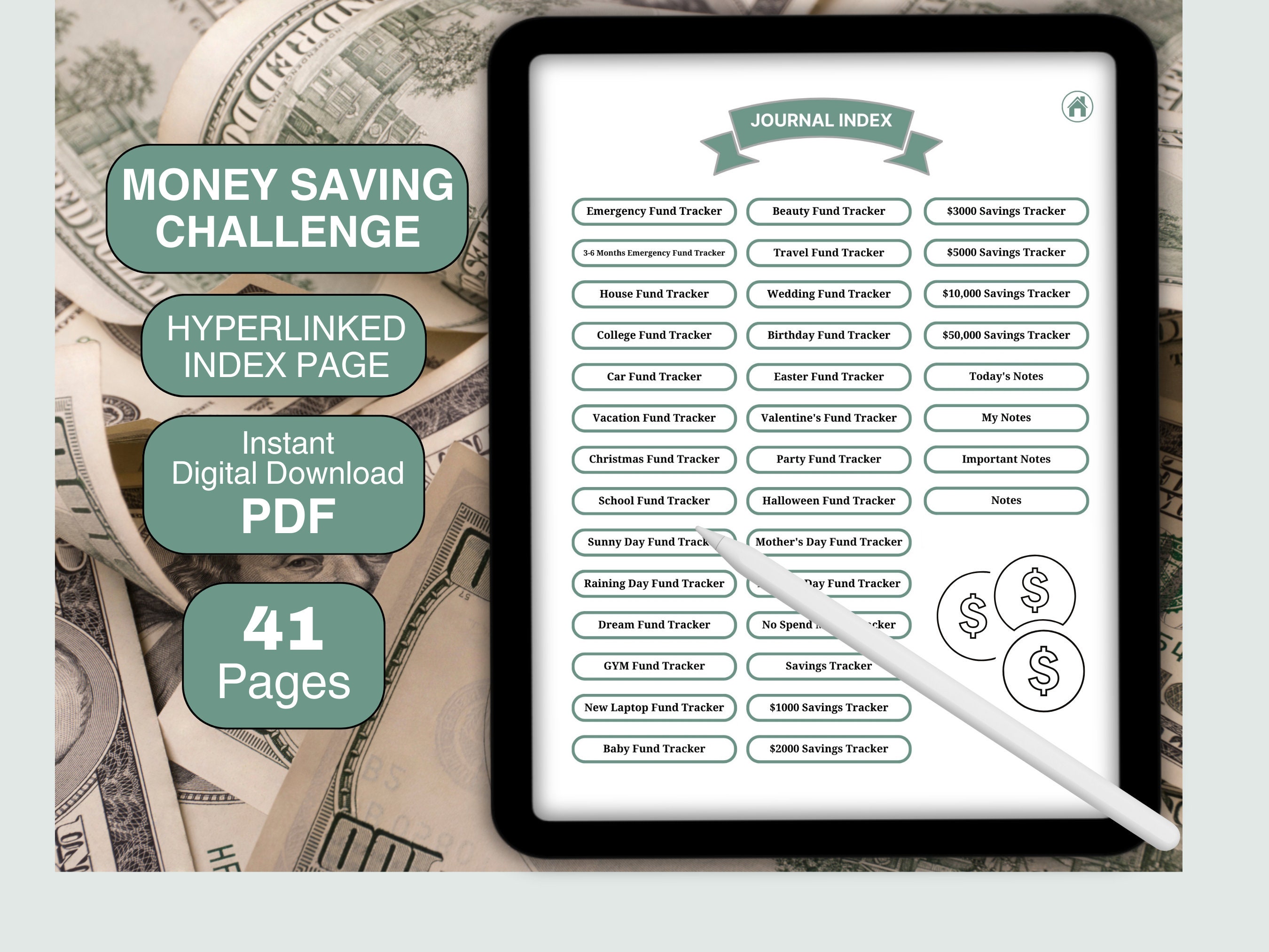 Digital Money Savings Challenge Tracker Bundle, Hyperlinked Planner ...
