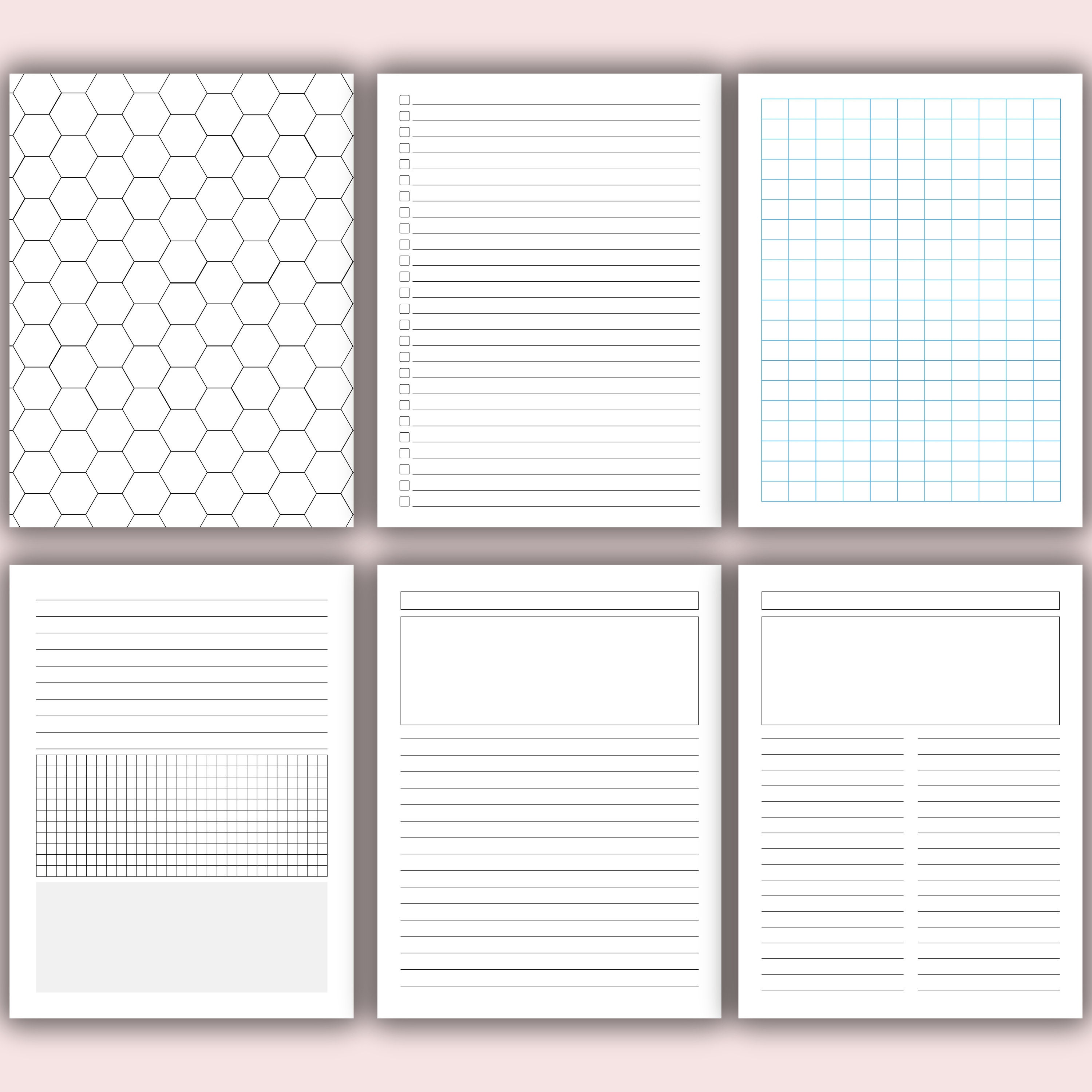 110 Pages Printable Notebook Paper Bundle, Lined Journal Sheets, Back ...