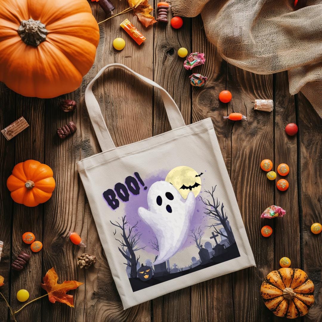 Halloween Candy Tote Bag, Trick or Treat Tote Bag With Cute Ghost ...