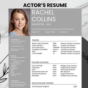 Professional Actor Resume Template Canva | Editable CV for Actors ...