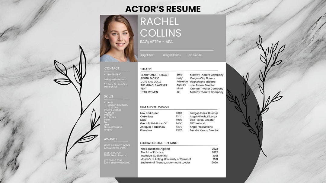 Professional Actor Resume Template Canva Editable CV for Actors Instant ...