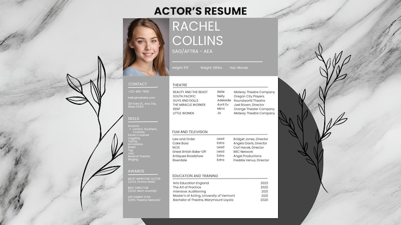 Professional Actor Resume Template Canva | Editable CV for Actors ...