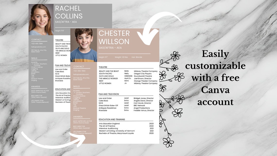 Professional Actor Resume Template Canva | Editable CV for Actors ...