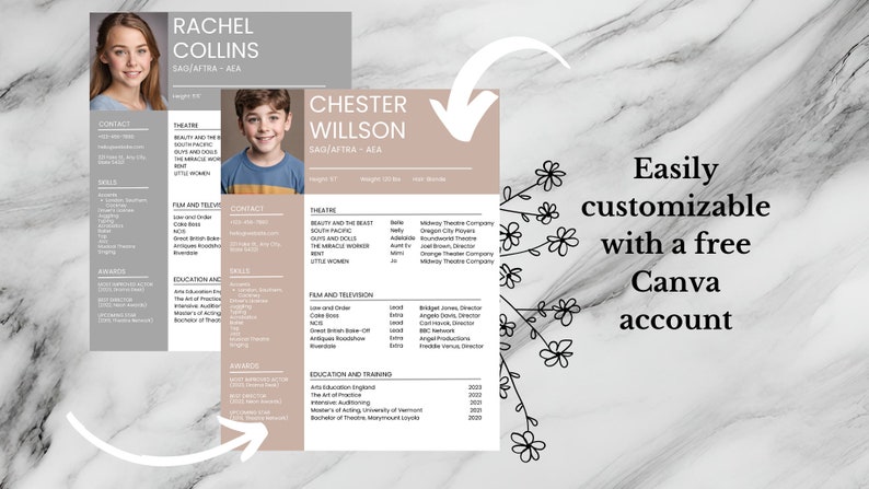 Professional Actor Resume Template Canva | Editable CV for Actors ...