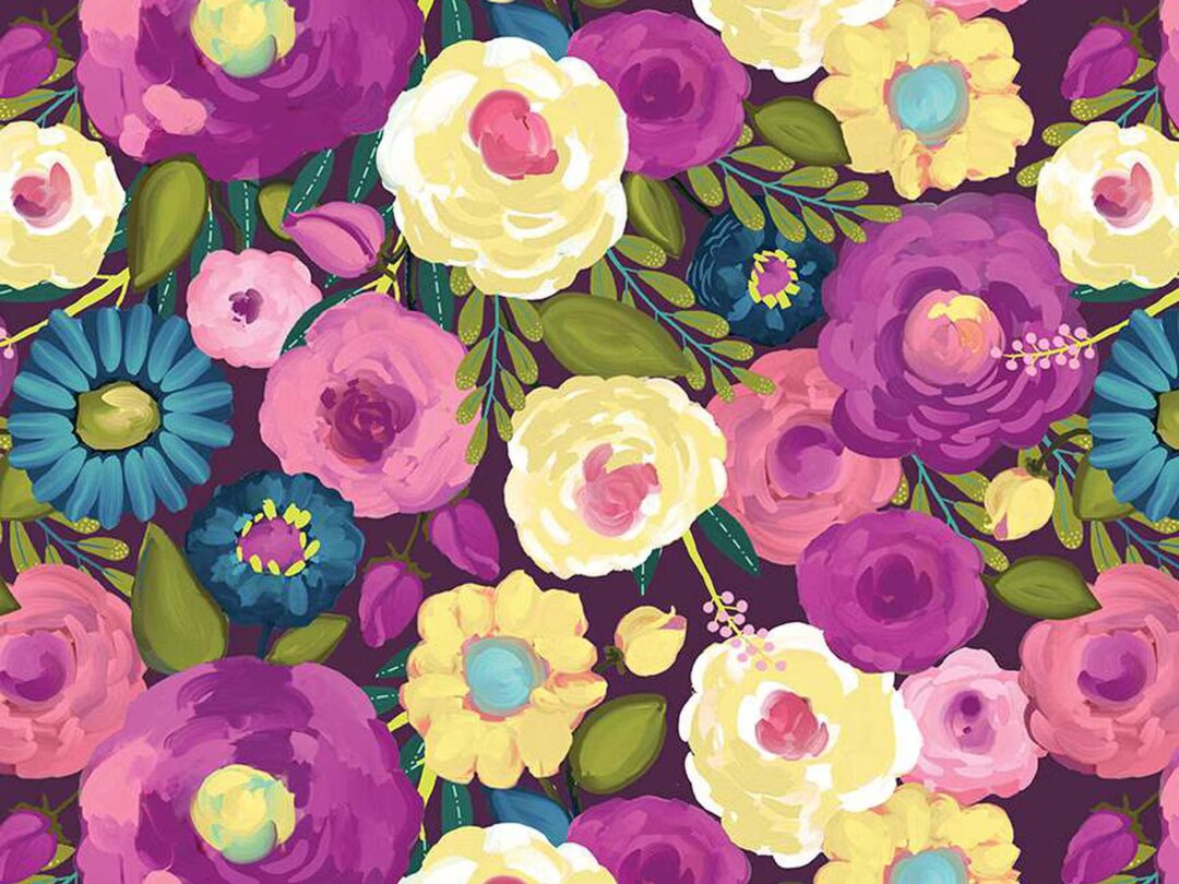 Fragrant Fields Main Eggplant-c15220- Riley Blake Designs- Blossoms ...