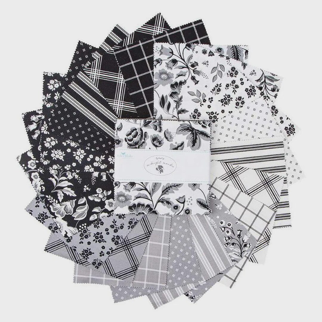 Midnight Meadow 5 Inch Stacker- Riley Blake Designs- Precut-black & White- Floral- Quilting ...