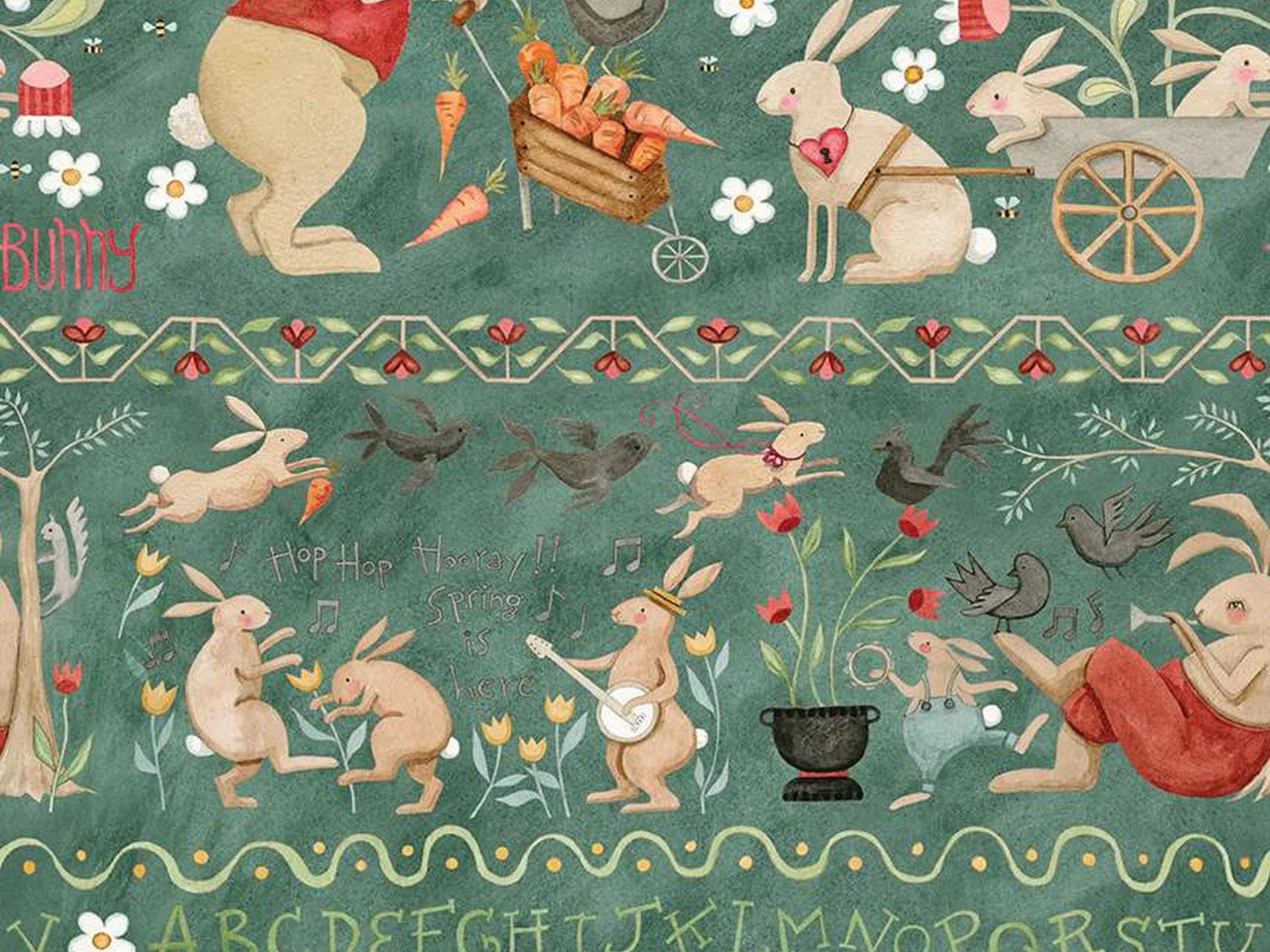 Hop Hop Hooray Bunny Border Stripe Teal C14277- Riley Blake Designs ...