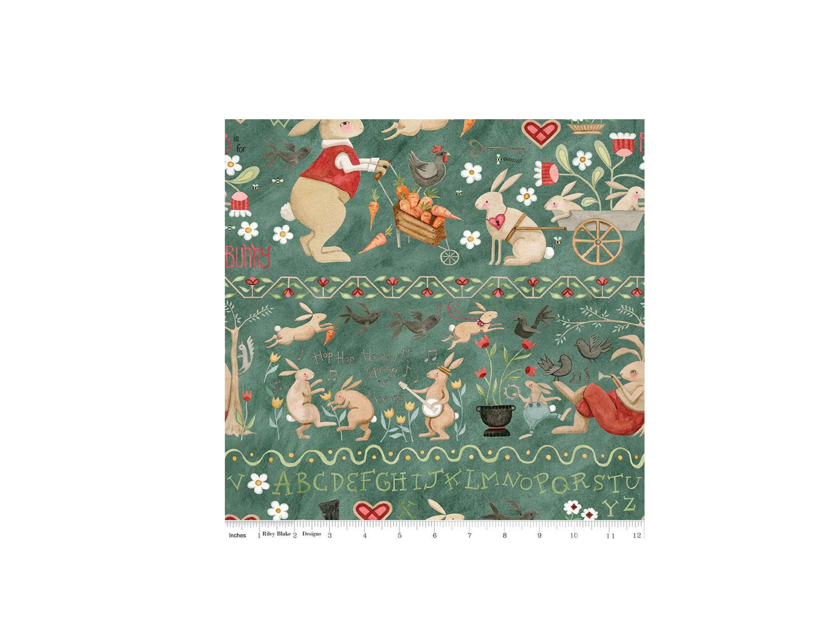 Hop Hop Hooray Bunny Border Stripe Teal C14277 Riley Blake Designs Folk ...