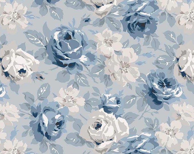 Serenity Blues Main Gray C14780- Riley Blake Designs- Blue Roses- Blue ...