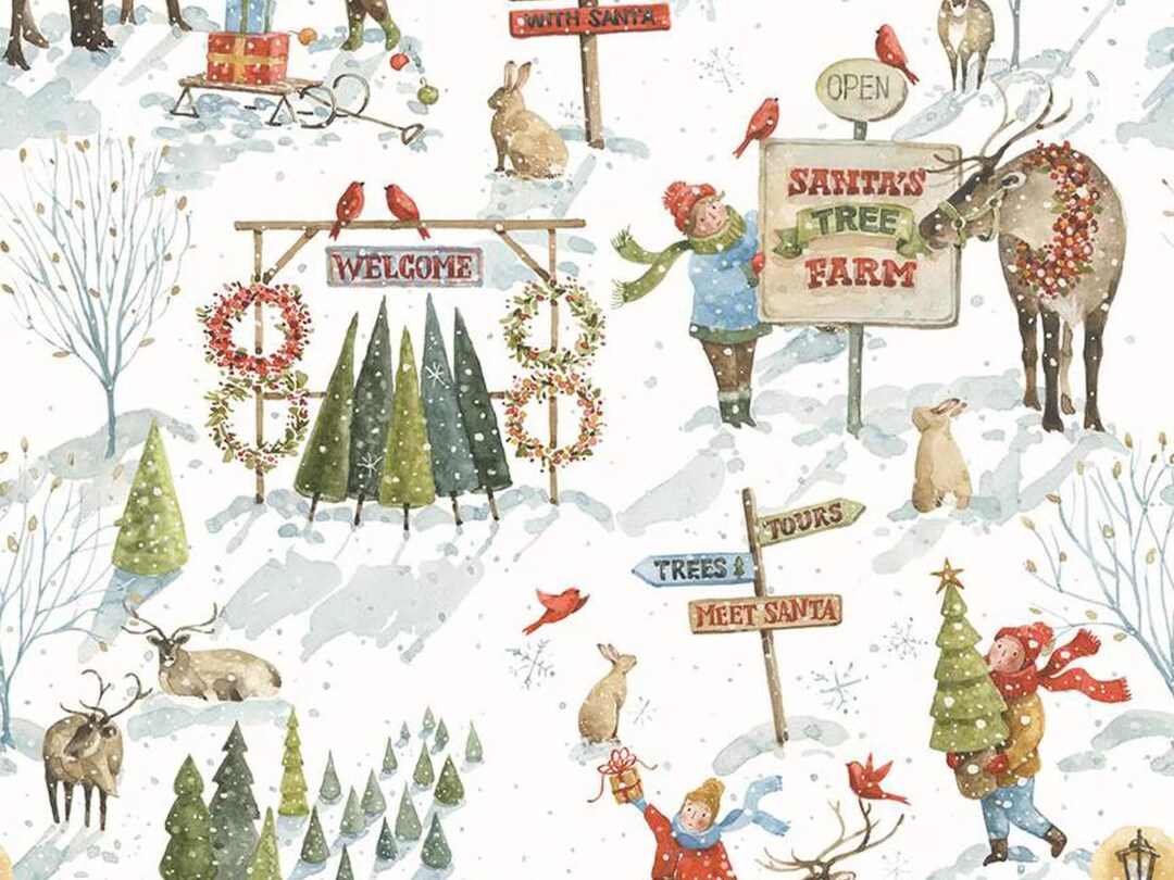 Santa's Tree Farm Main Snowy CD16450- Riley Blake Designs- Christmas ...