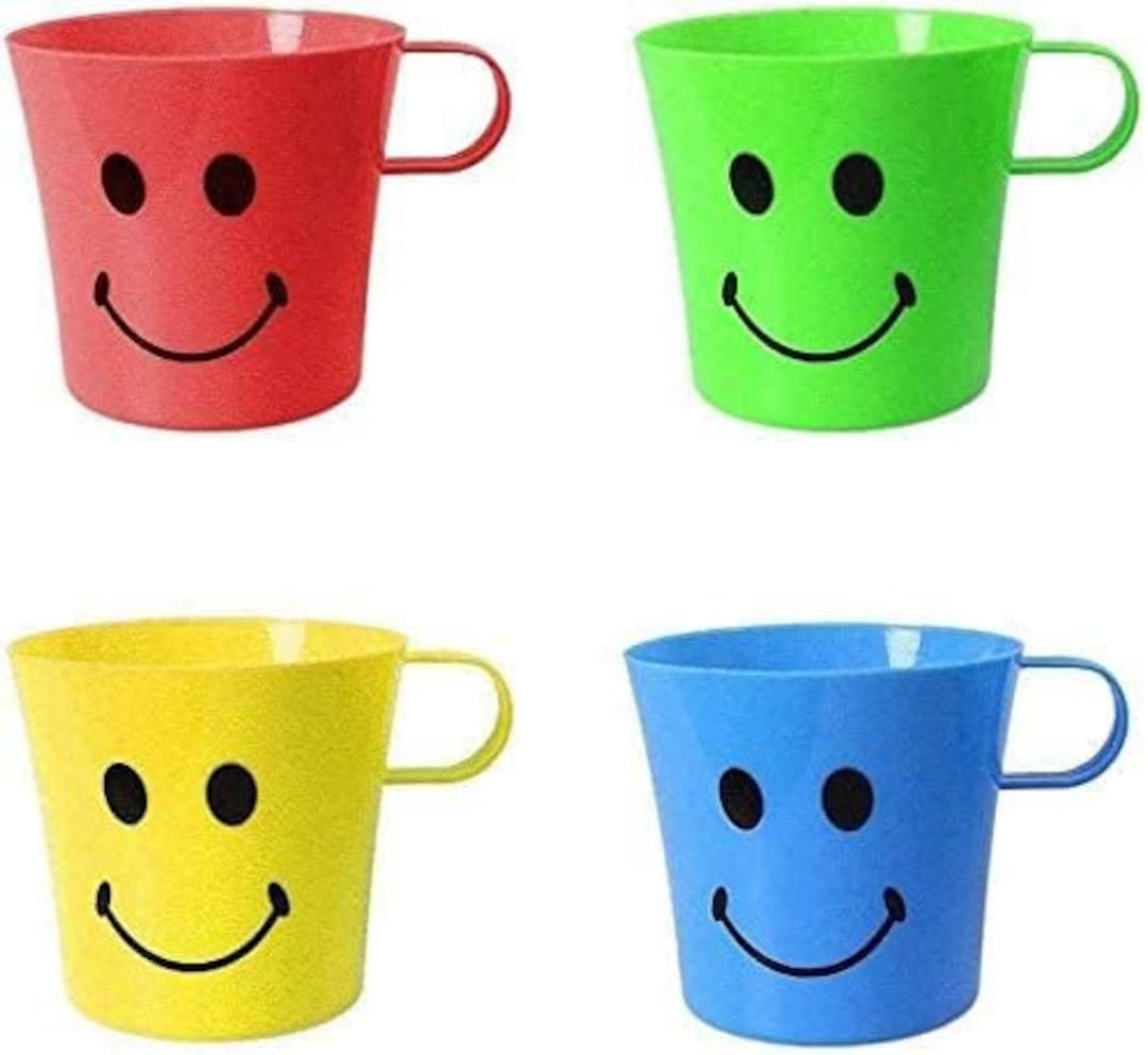 Smiley FACE Mugs Colour Cups Kids Children Garden Party BBQ Plastic ...