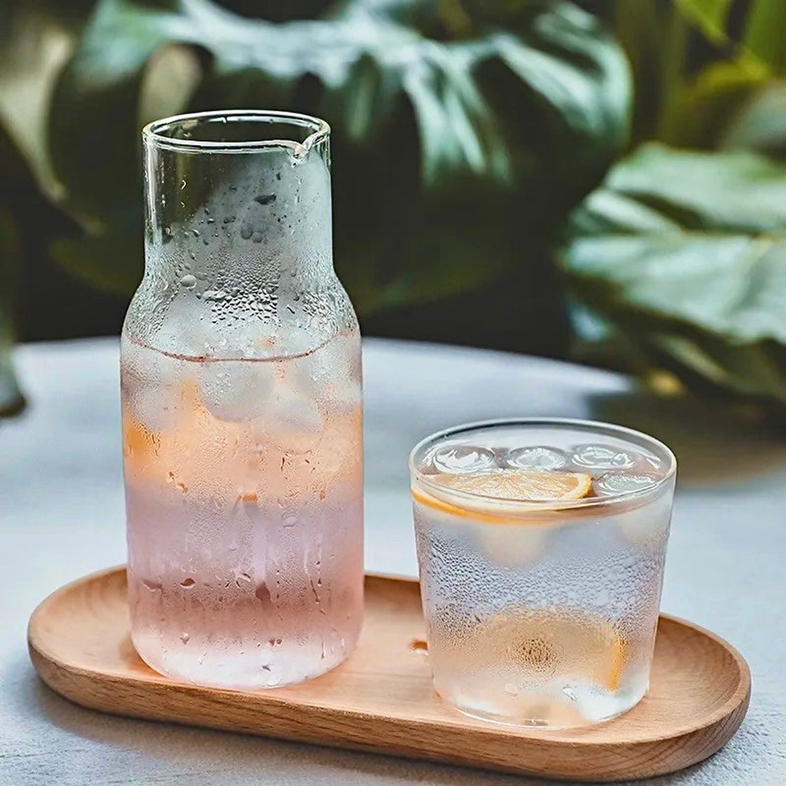 Rippled Bedside Carafe, Retro Water Carafe and Glass Tumbler, 2-piece ...