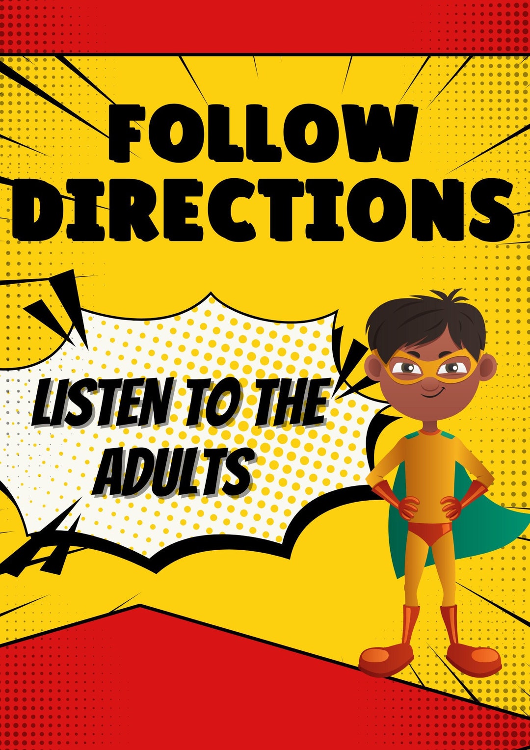 Follow Directions Listen to the Adults Poster Lunchroom / Cafeteria ...