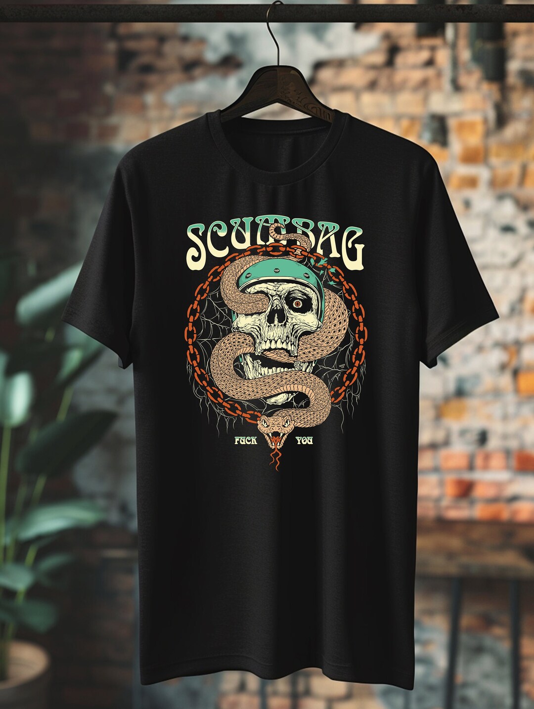 Skull Biker Snake Graphic T-shirt Tshirt, Macabre Serpent Tee ...