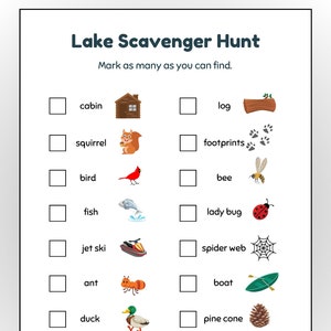 Lake Scavenger Hunt, Lake Vacation Games, Camping Treasure Game for ...