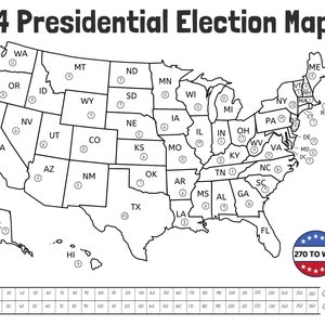 Election Map, Printable 2024 Presidential Watch Party Game, Electoral ...