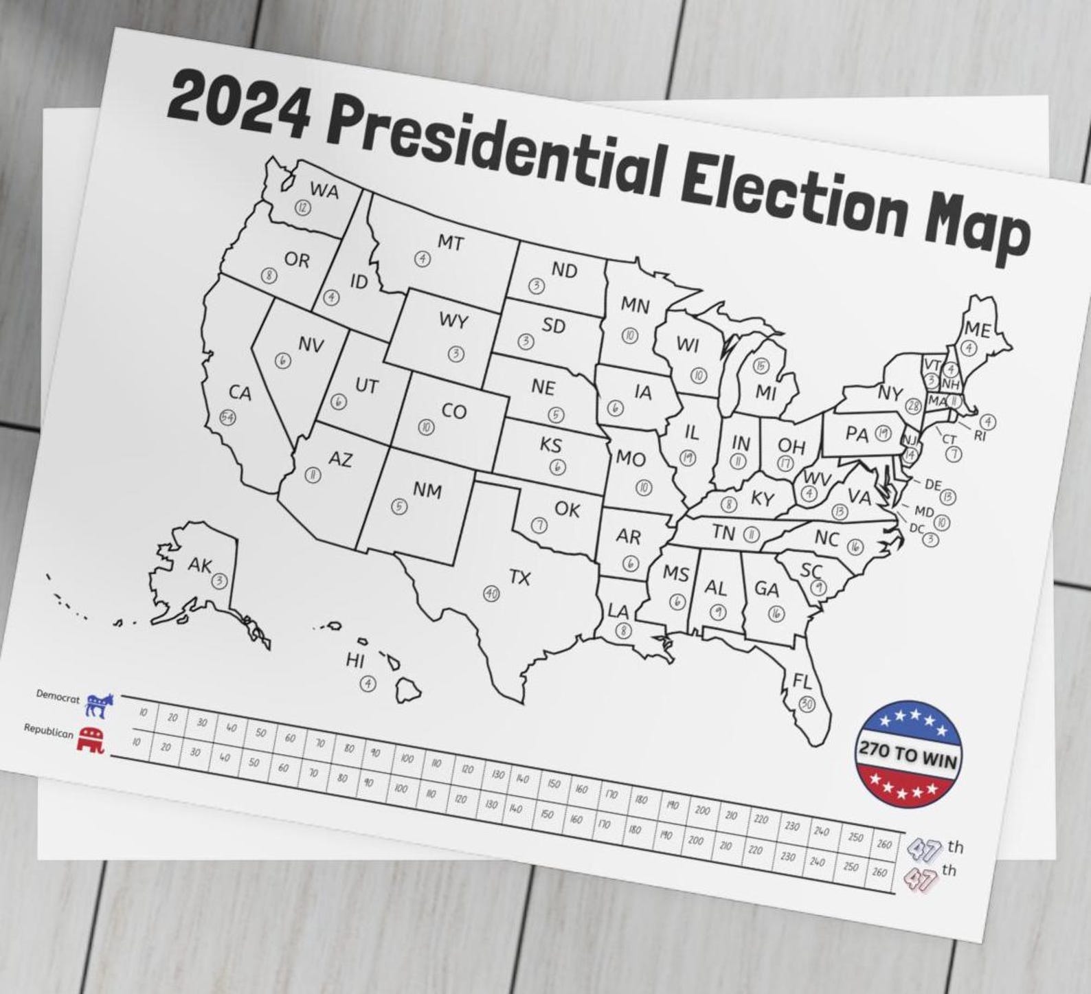 Election Map, Printable Presidential Watch Party Game, 2024 Electoral ...
